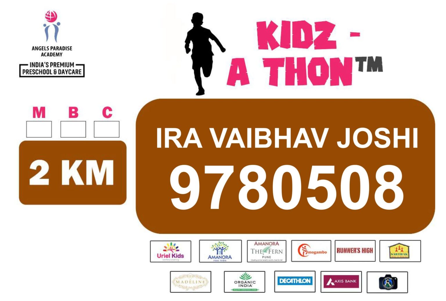 Marathon bibs with numbers, sponsors’ logos, & runner data